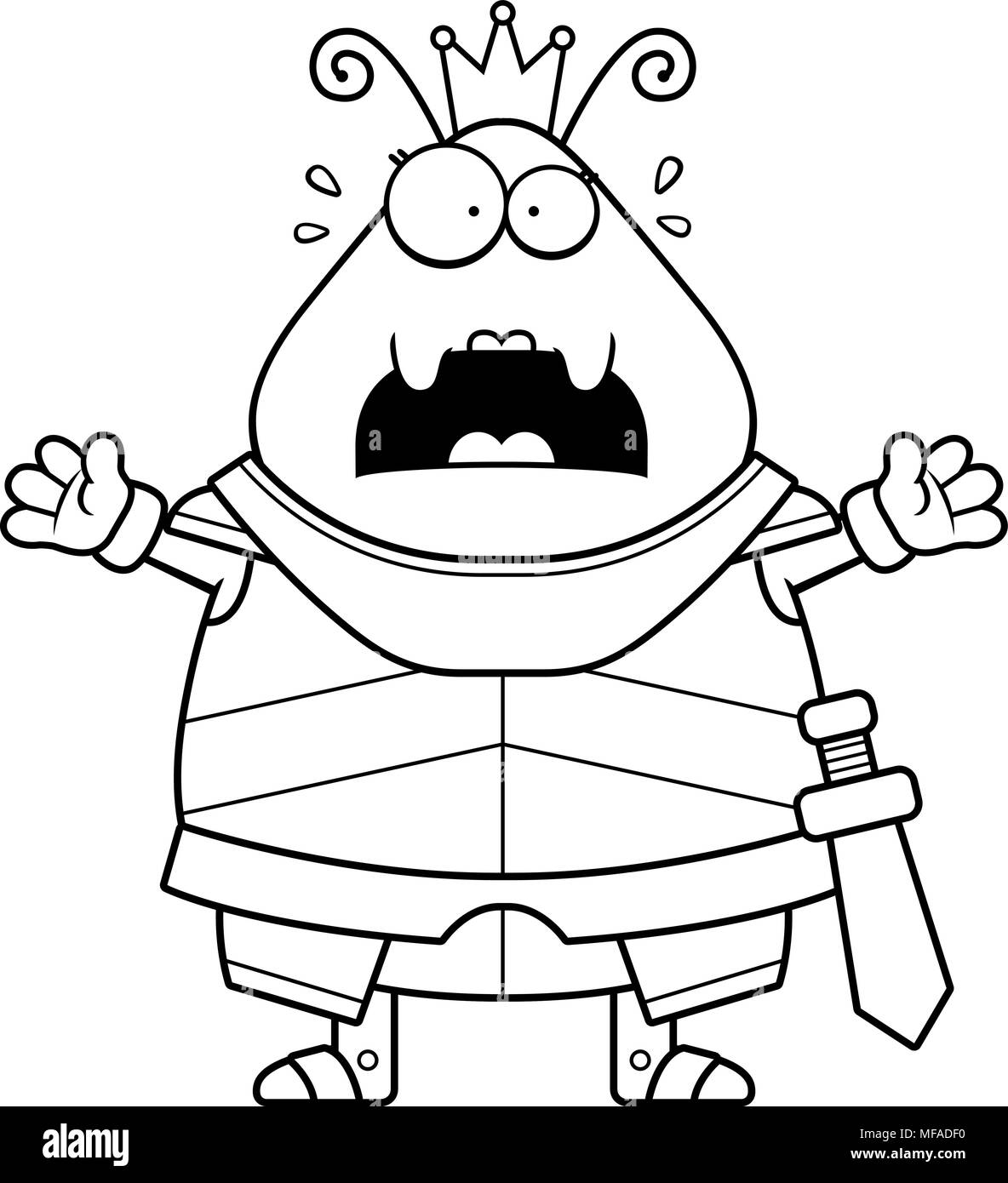 A cartoon illustration of an ant queen in armor looking scared Stock ...