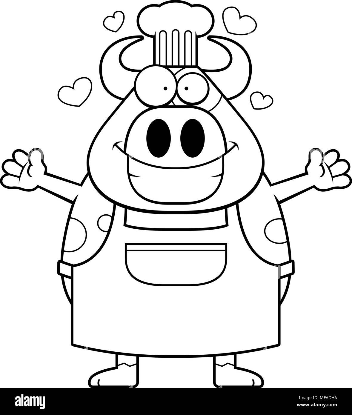 A cartoon illustration of a cow chef ready to give a hug Stock Vector ...