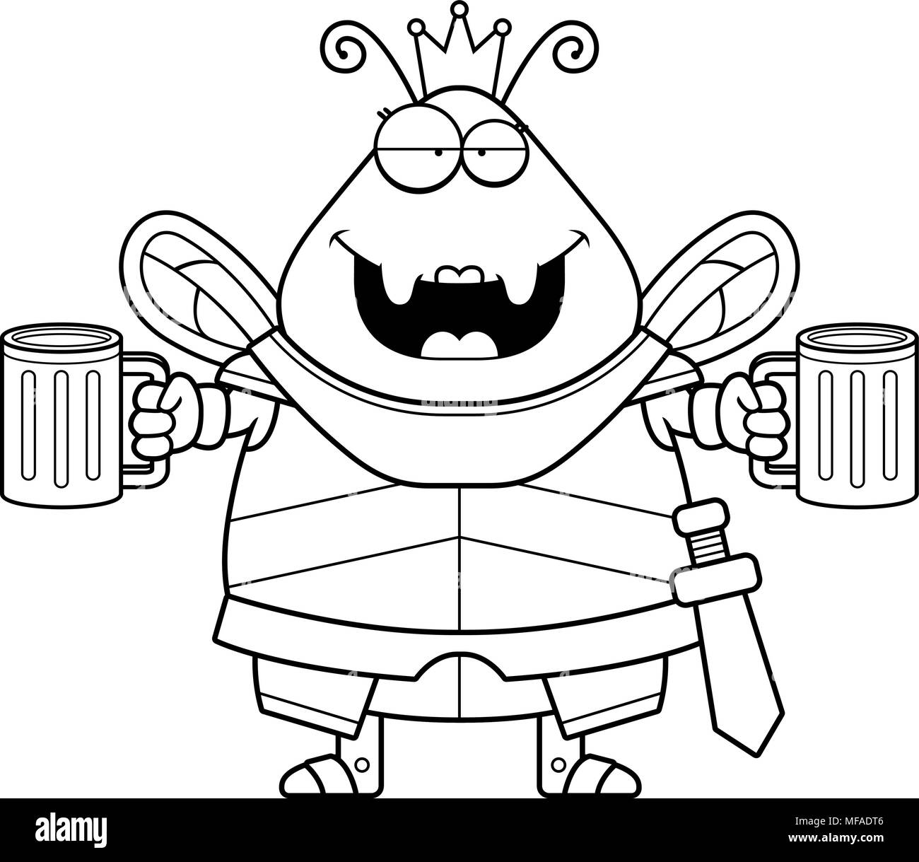 A cartoon illustration of a bee queen in armor looking drunk Stock ...