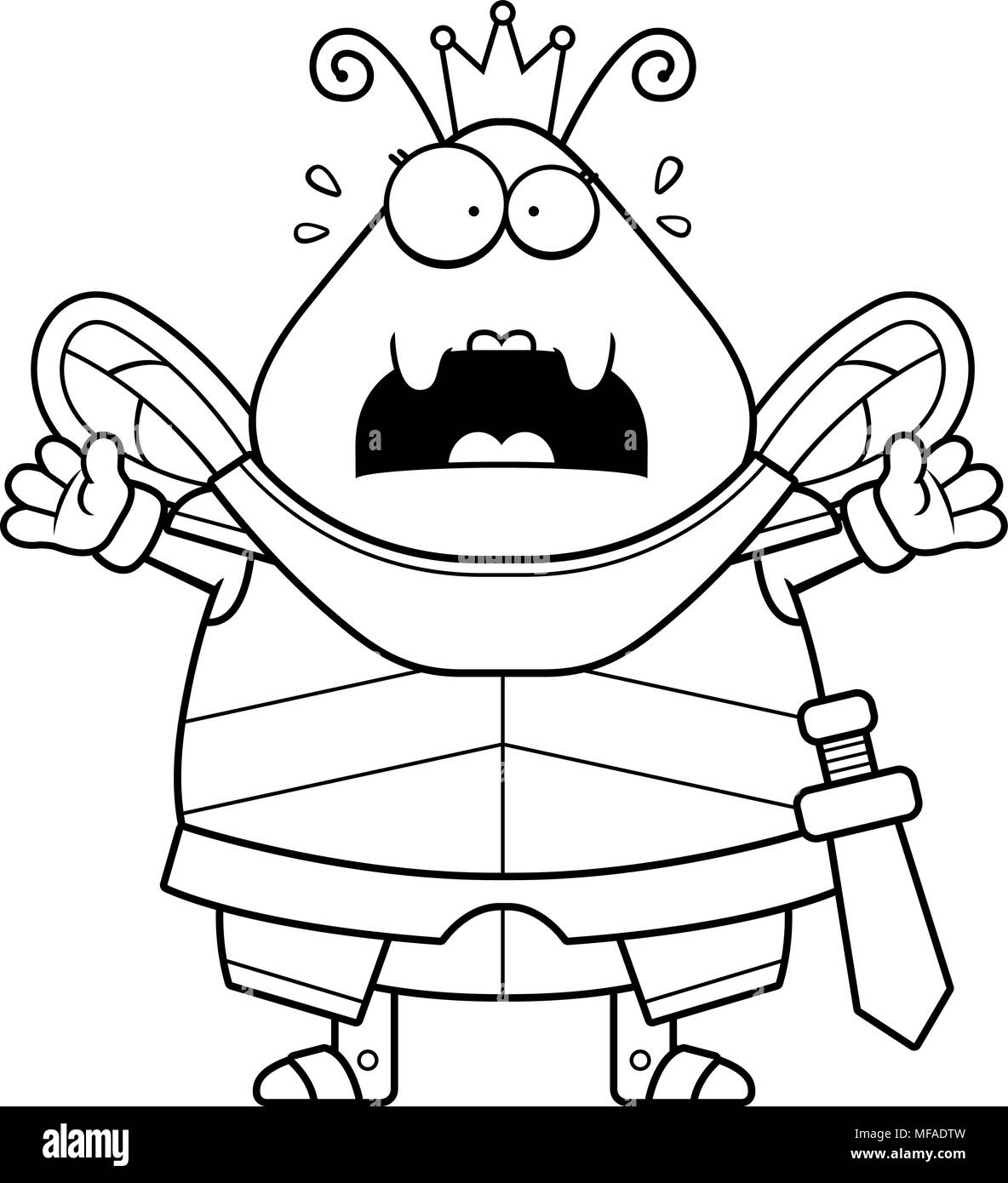 A cartoon illustration of a bee queen in armor looking scared Stock ...