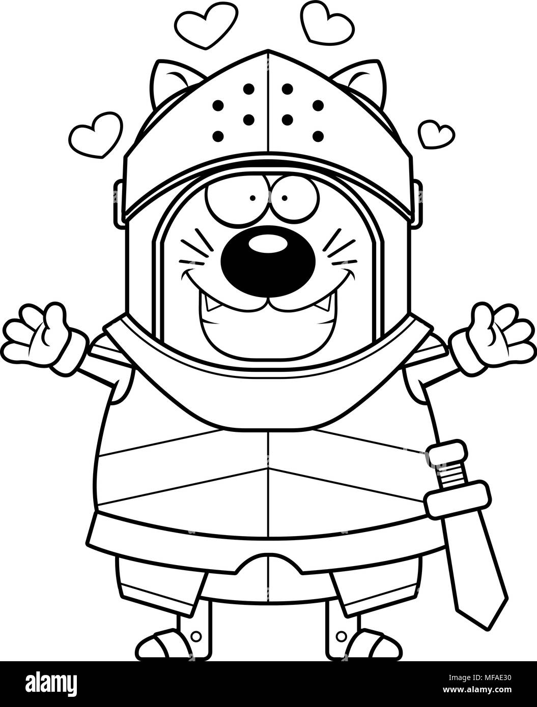 A cartoon illustration of a cat knight ready to give a hug Stock Vector ...