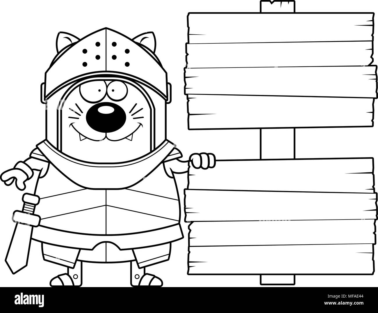 A cartoon illustration of a cat knight with a wooden sign Stock Vector ...