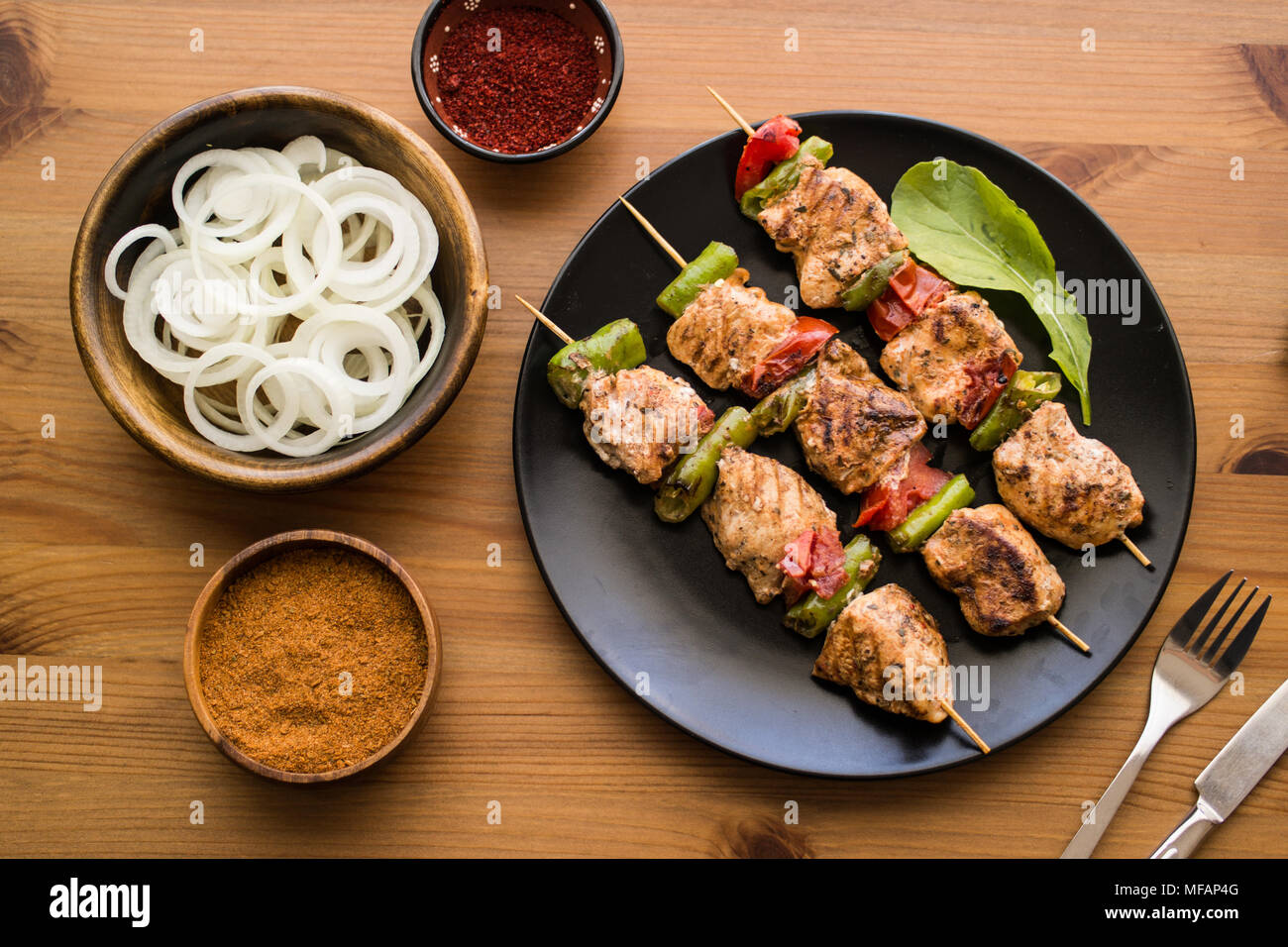 Chicken Shish Kebab is a Turkish cuisine dish of skewered and grilled ...