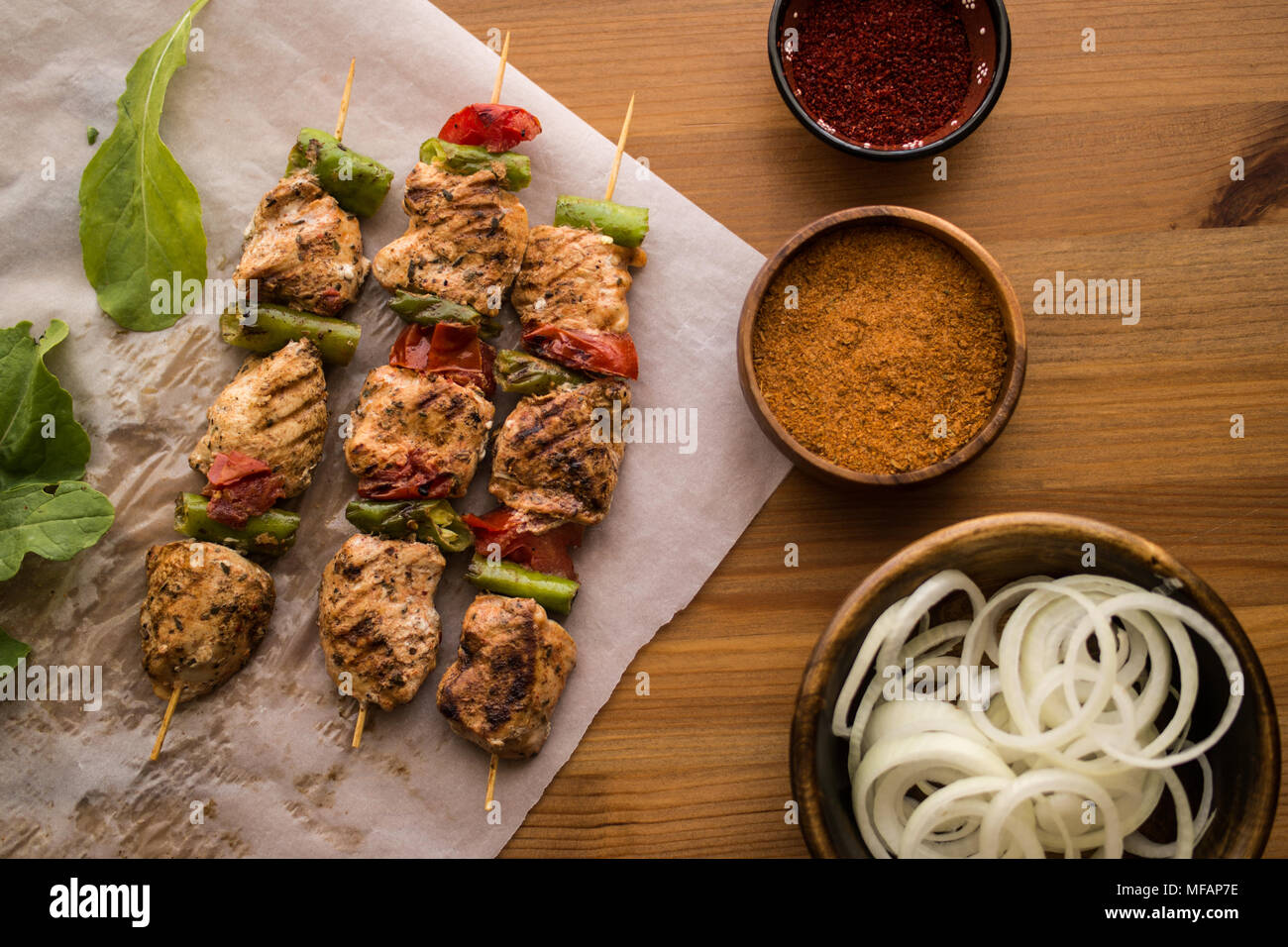 Chicken Shish Kebab is a Turkish cuisine dish of skewered and grilled ...