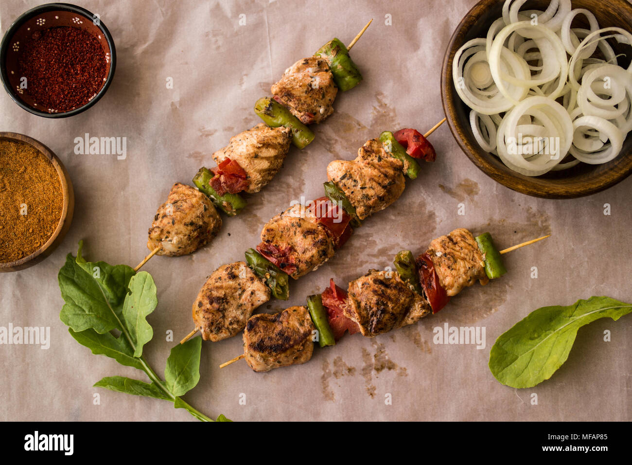 Chicken Shish Kebab is a Turkish cuisine dish of skewered and grilled ...