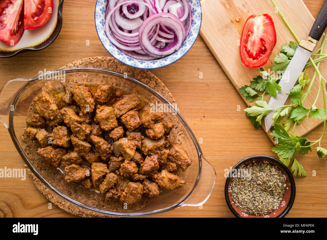 Arnavut Cigeri / Albanian liver on a wooden surface Stock Photo - Alamy