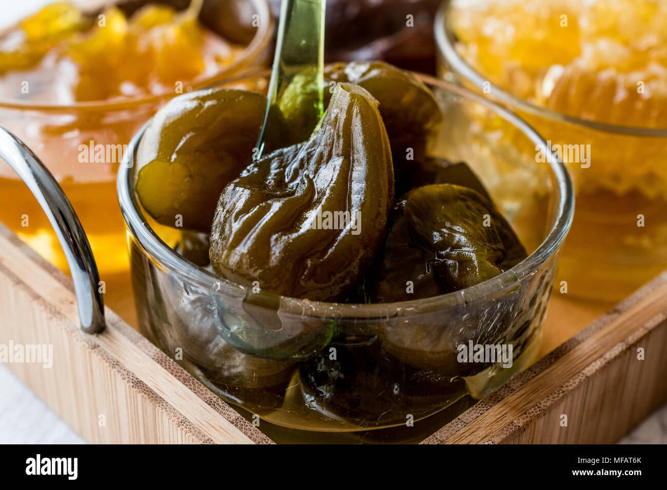 Fig Jam with spoon in glass bowl. Organic Food Stock Photo - Alamy