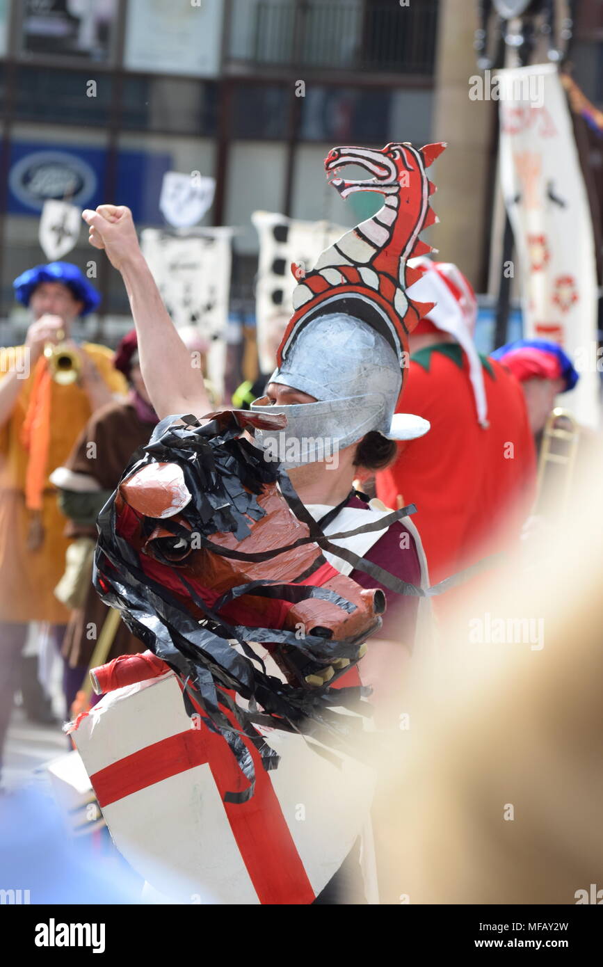 St George makes himself known to the crowd at Chester's St George's day ...