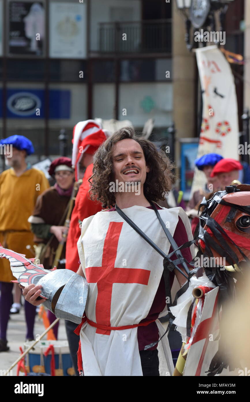 St George makes himself known to the crowd at Chester's St George's day ...