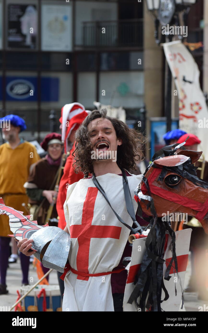 St George makes himself known to the crowd at Chester's St George's day ...