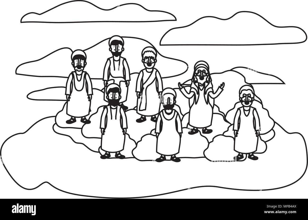 apostles group of Jesus with halo in the rock character Stock Vector ...