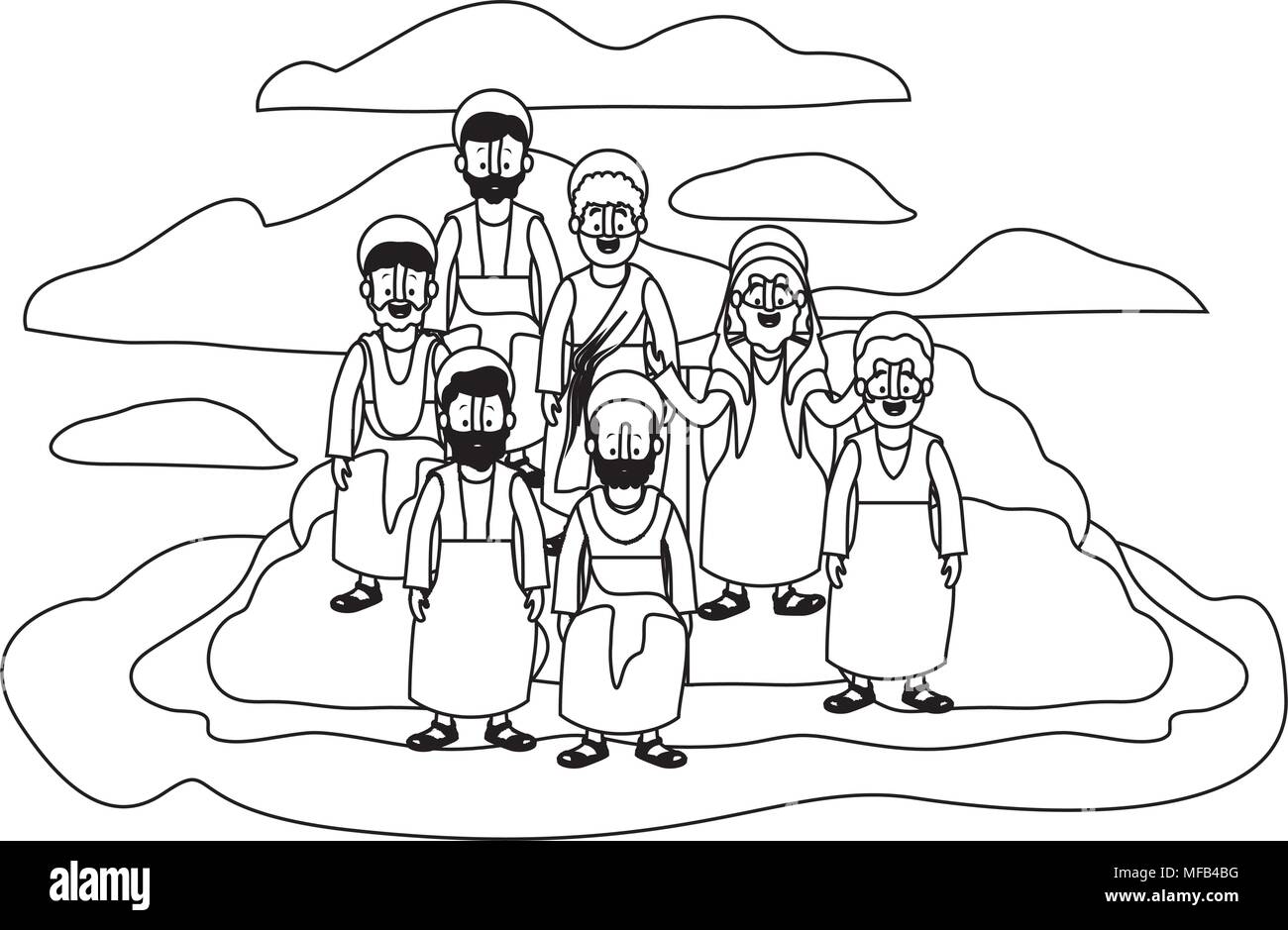 apostles group of Jesus with halo in the rock character Stock Vector ...