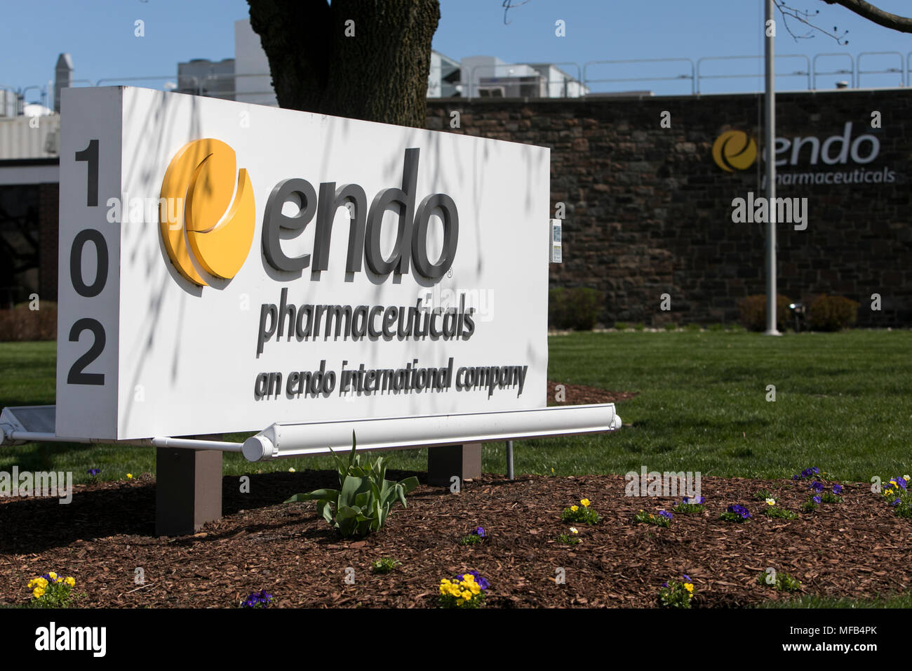 A logo sign outside of a facility occupied by Endo Pharmaceuticals in ...