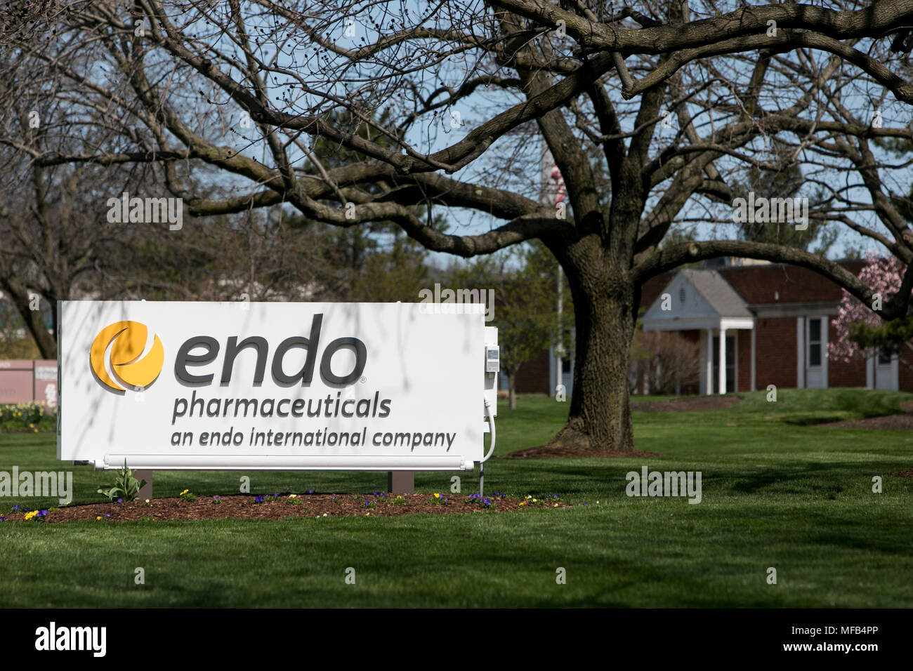 A logo sign outside of a facility occupied by Endo Pharmaceuticals in ...
