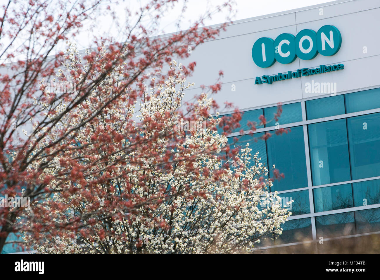 A logo sign outside of a facility occupied by ICON Plc., in North Wales ...
