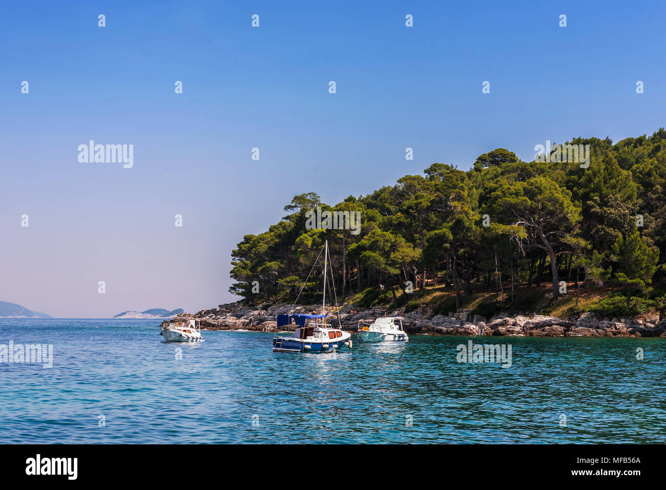 Boats at anchor, Otok Lokrum, Croatia Stock Photo - Alamy