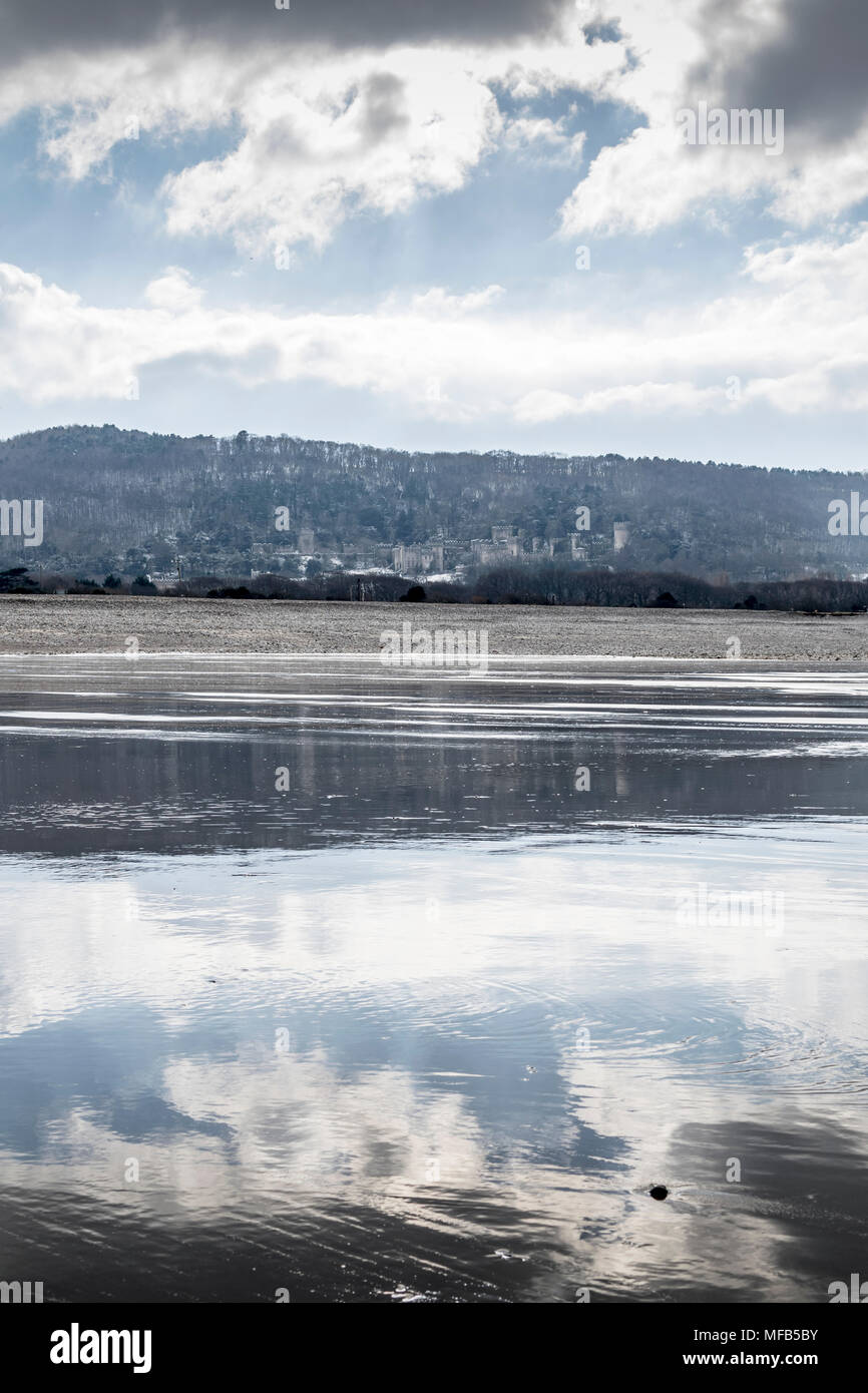Abergele beach with Gwrych Castle in the distance on the North Wales ...