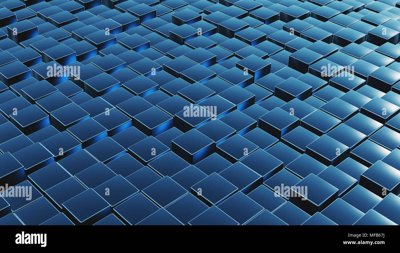 Abstract 3d business background made of metallic boxes with dramatic ...