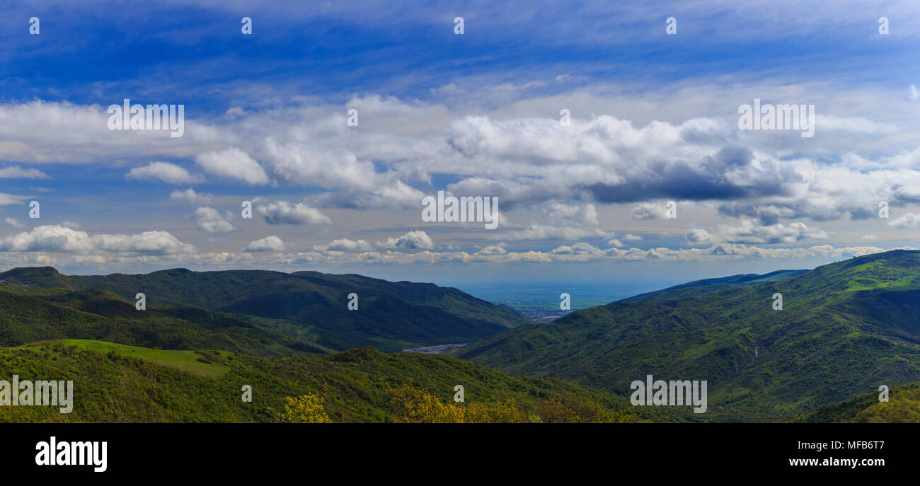 The riverbed of the Akhsu river and the city of Achsu itself Stock ...