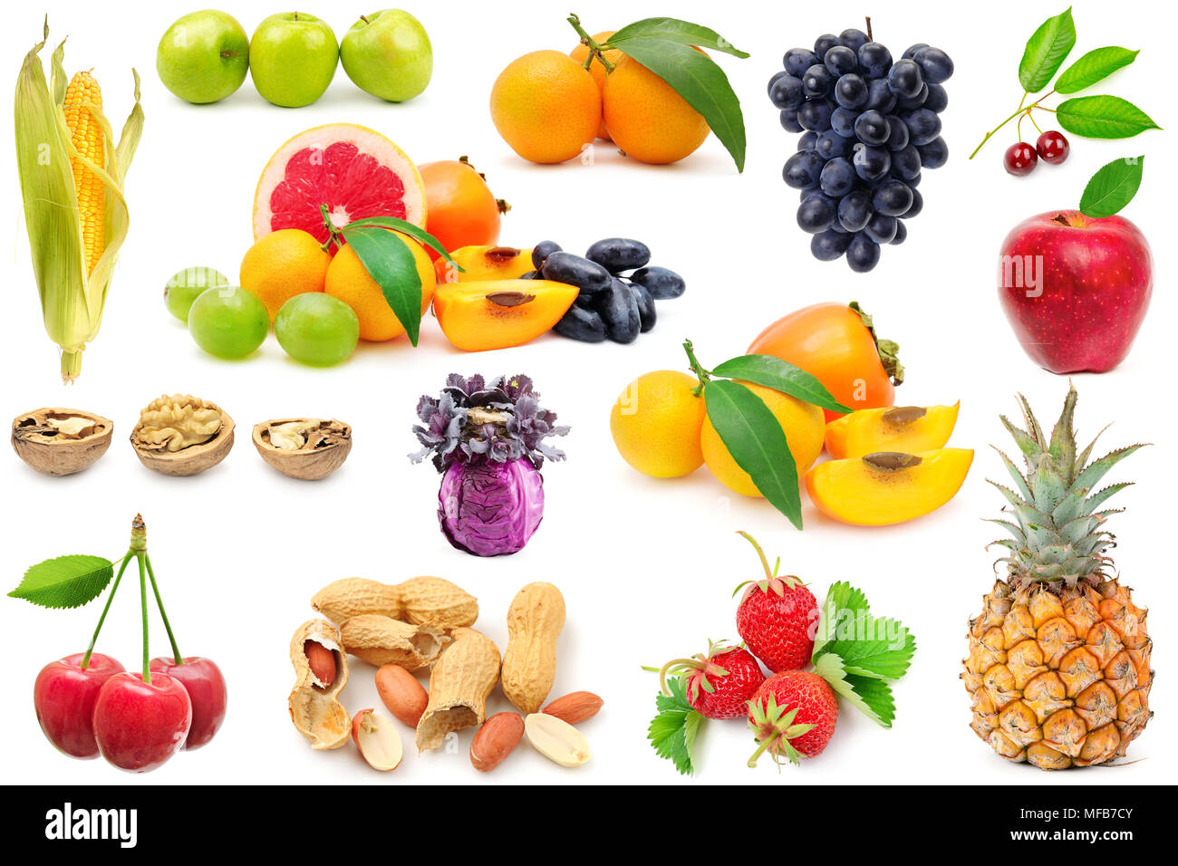 Collection fruits and vegetables for project isolated on white ...