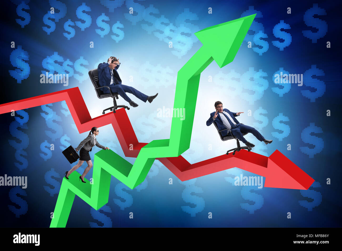 Growth and decline concept with businessmen Stock Photo - Alamy