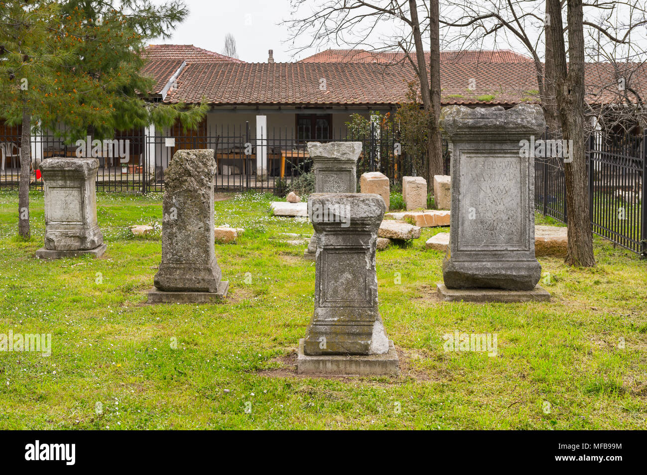 Exponates near the Archaeological Museum of Dion, Pieria, Central ...