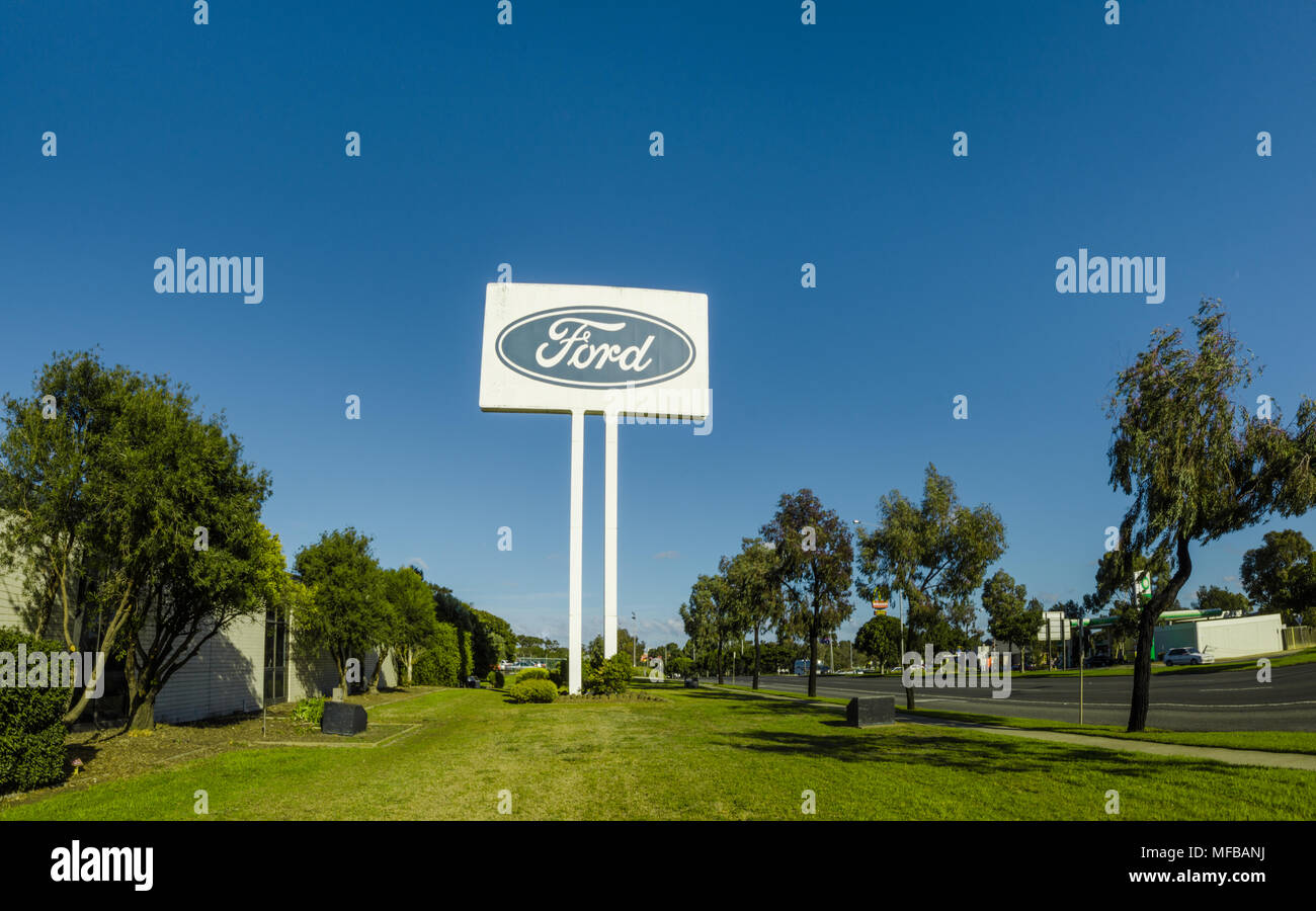 Ford sign outside decommissioned Ford car engine factory, Norlane ...
