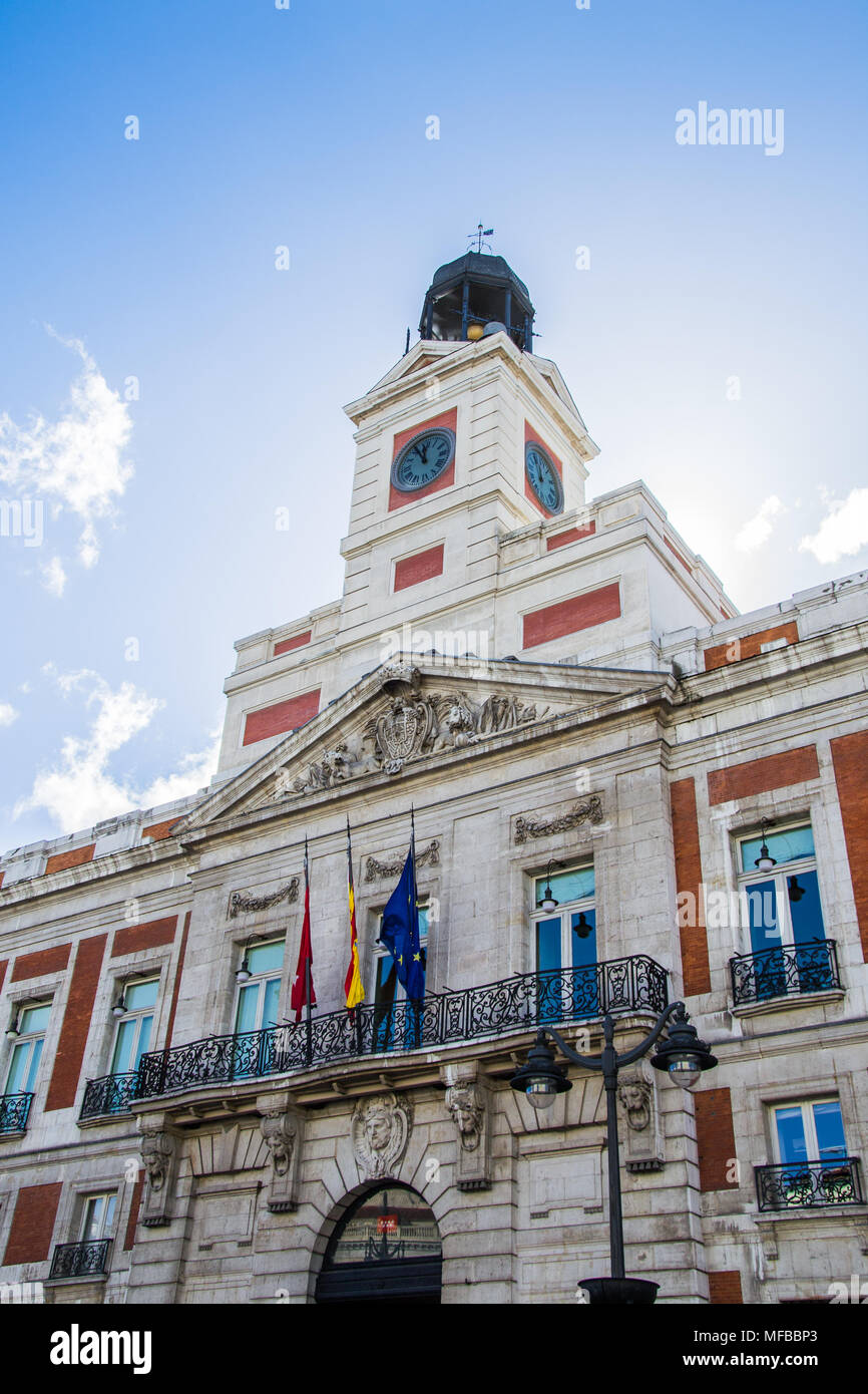 House of the Post Office on the Puerta del Sol, Madrid, Spain. Puerta ...