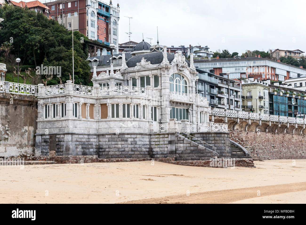 Open air Restaurant on the beach of the Bay de la Concha, San Sebastian ...