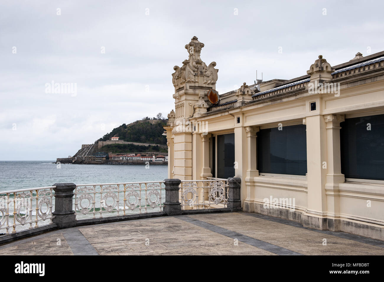 Open air Restaurant on the beach of the Bay de la Concha, San Sebastian ...
