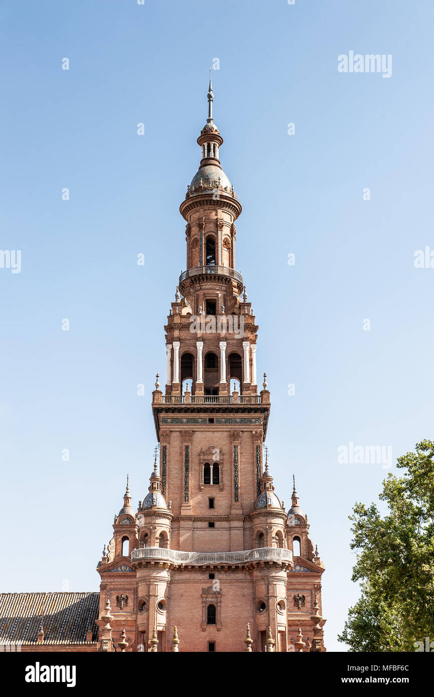 Tower of Central building at the Plaza de Espana in Seville, Andalusia ...