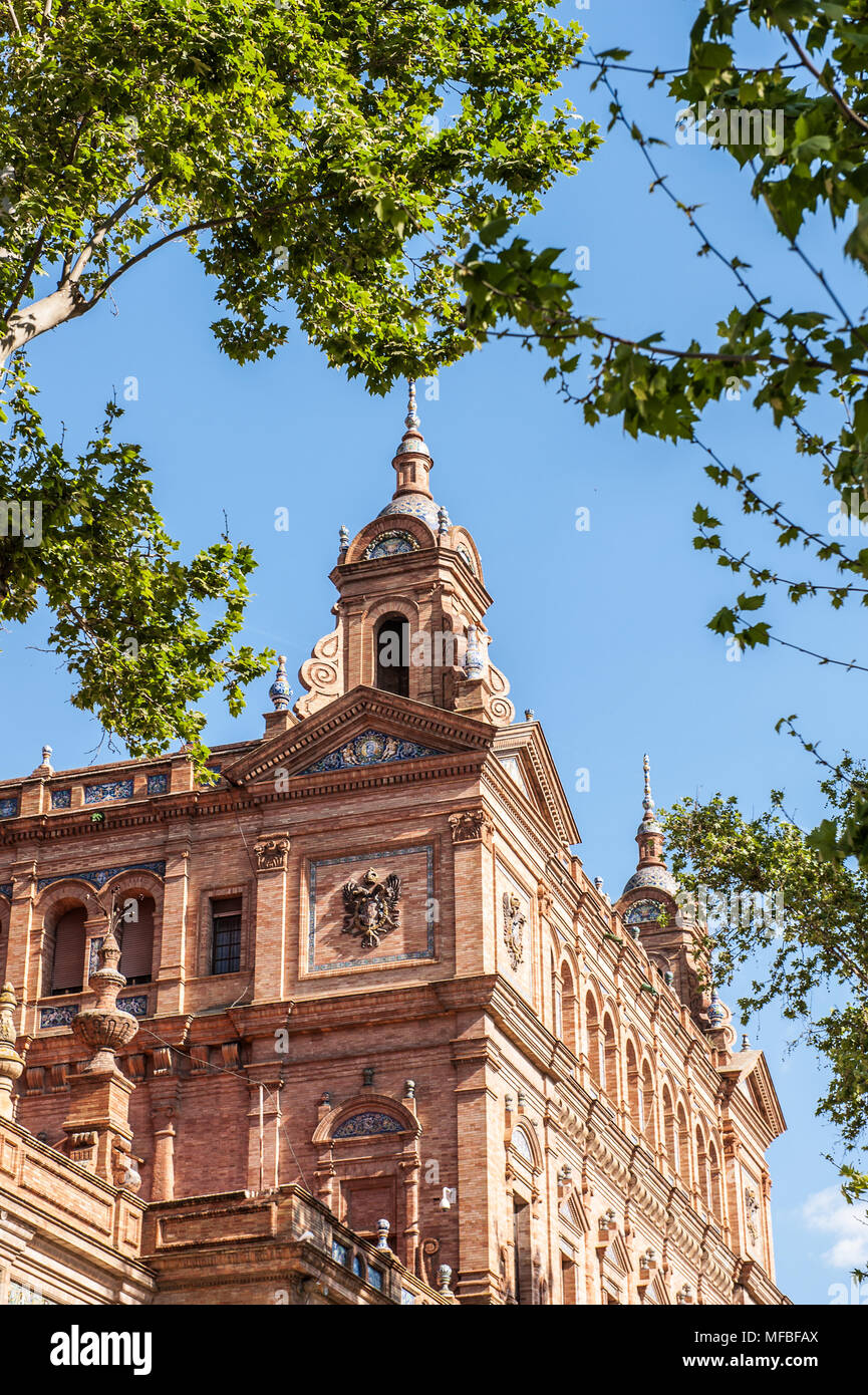 Tower of Central building at the Plaza de Espana in Seville, Andalusia ...