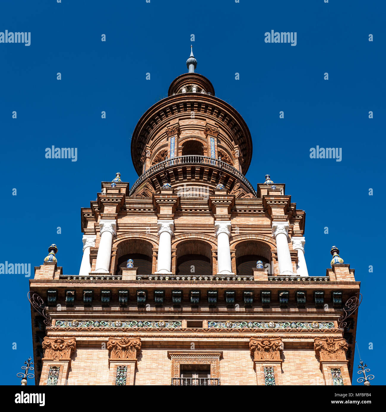 South tower of the Central building at the Plaza de Espana in Seville ...
