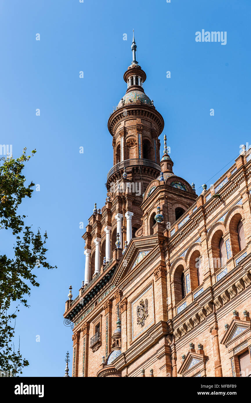 South tower of the Central building at the Plaza de Espana in Seville ...