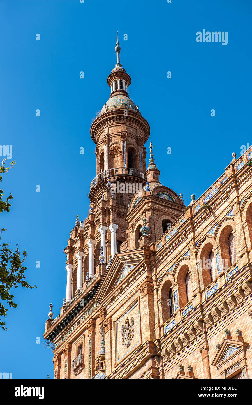 South tower of the Central building at the Plaza de Espana in Seville ...