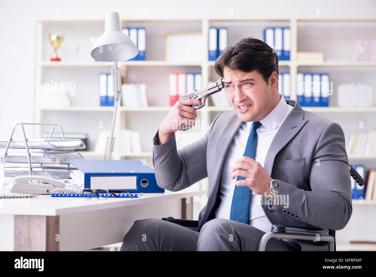 Disabled businessman on wheelchair in disability concept Stock Photo ...
