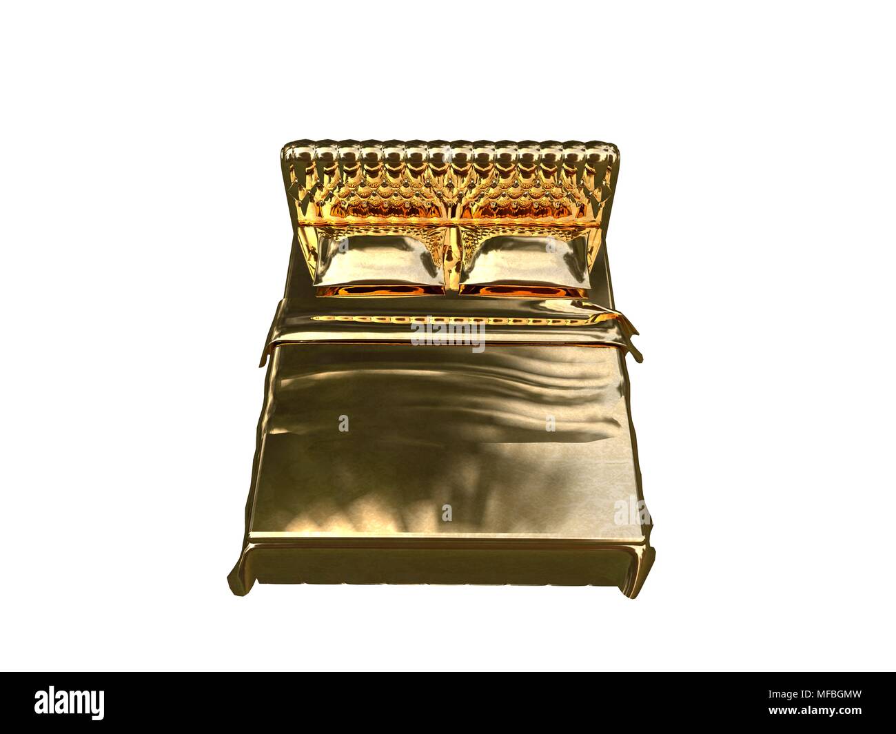 3d rendering of a golden bed isolated on a white background Stock Photo ...