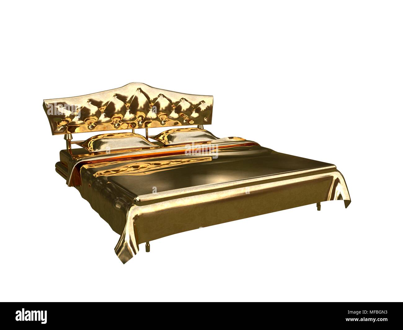 3d rendering of a golden bed isolated on a white background Stock Photo ...