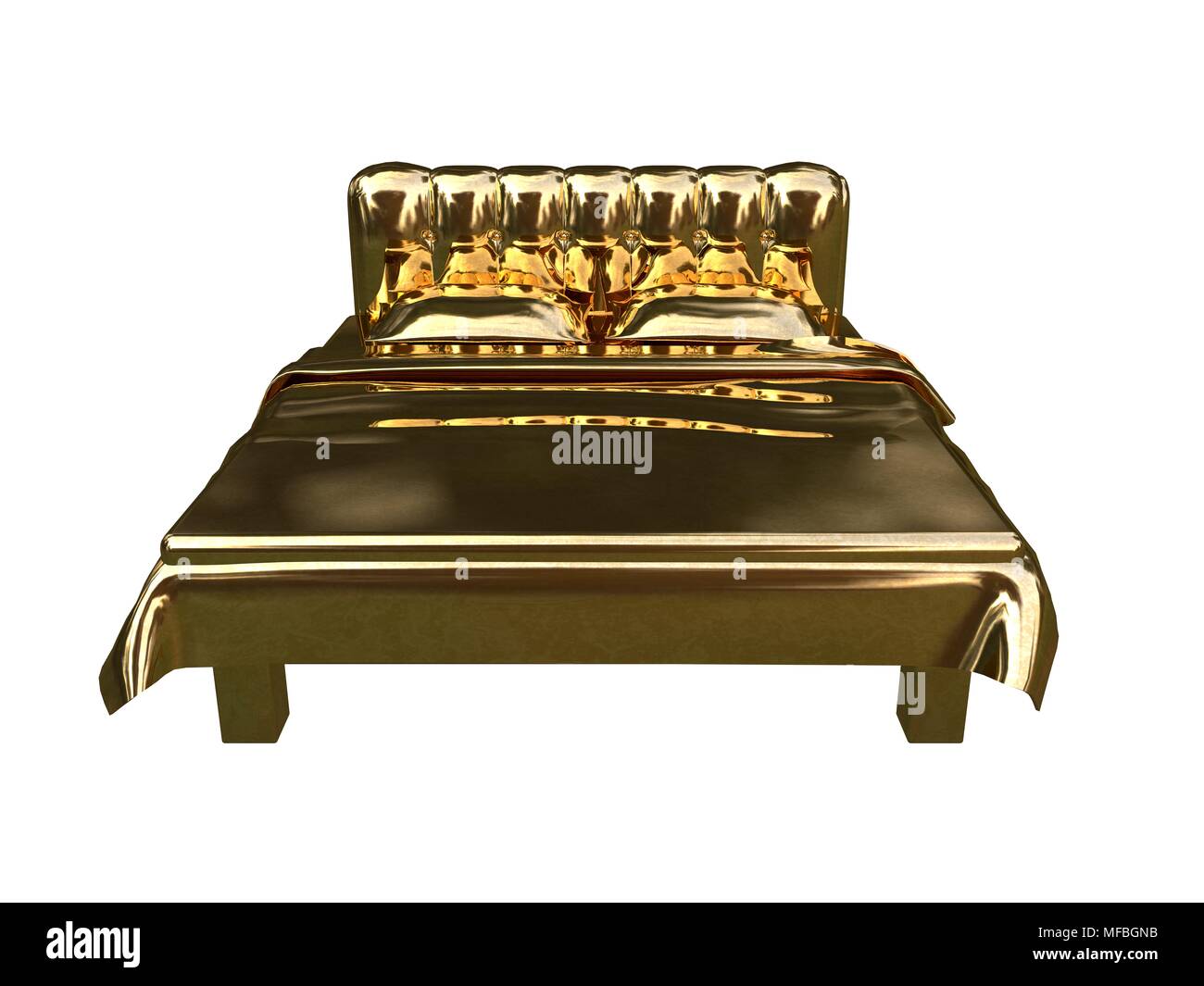 3d rendering of a golden bed isolated on a white background Stock Photo ...