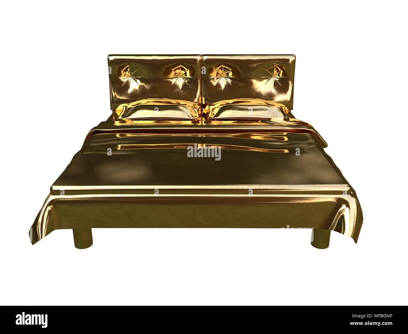 3d rendering of a golden bed isolated on a white background Stock Photo ...