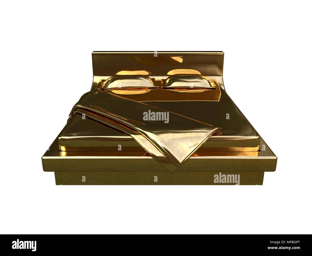 3d rendering of a golden bed isolated on a white background Stock Photo ...