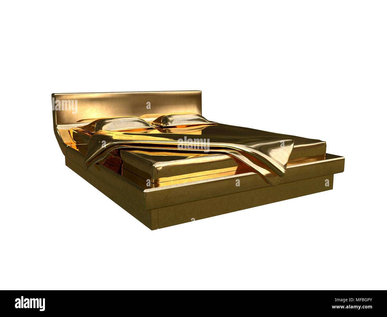 3d rendering of a golden bed isolated on a white background Stock Photo ...