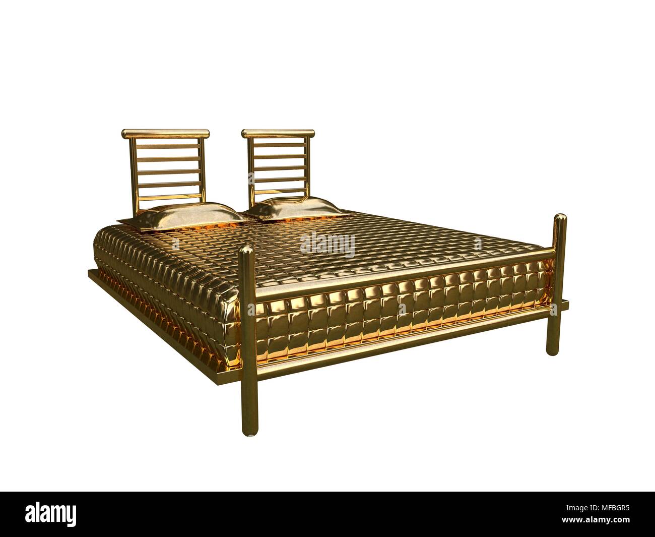 3d rendering of a golden bed isolated on a white background Stock Photo ...