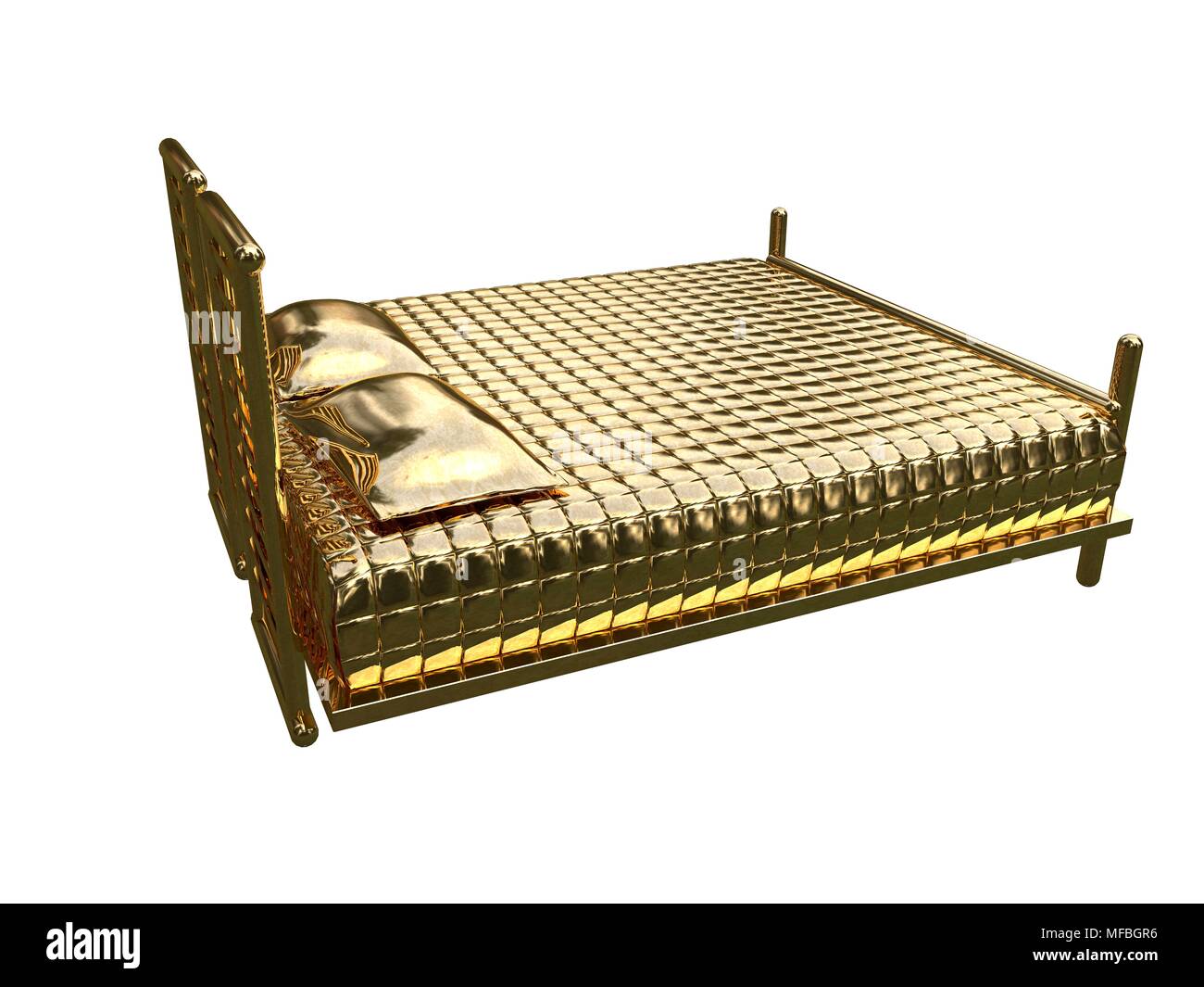 3d rendering of a golden bed isolated on a white background Stock Photo ...
