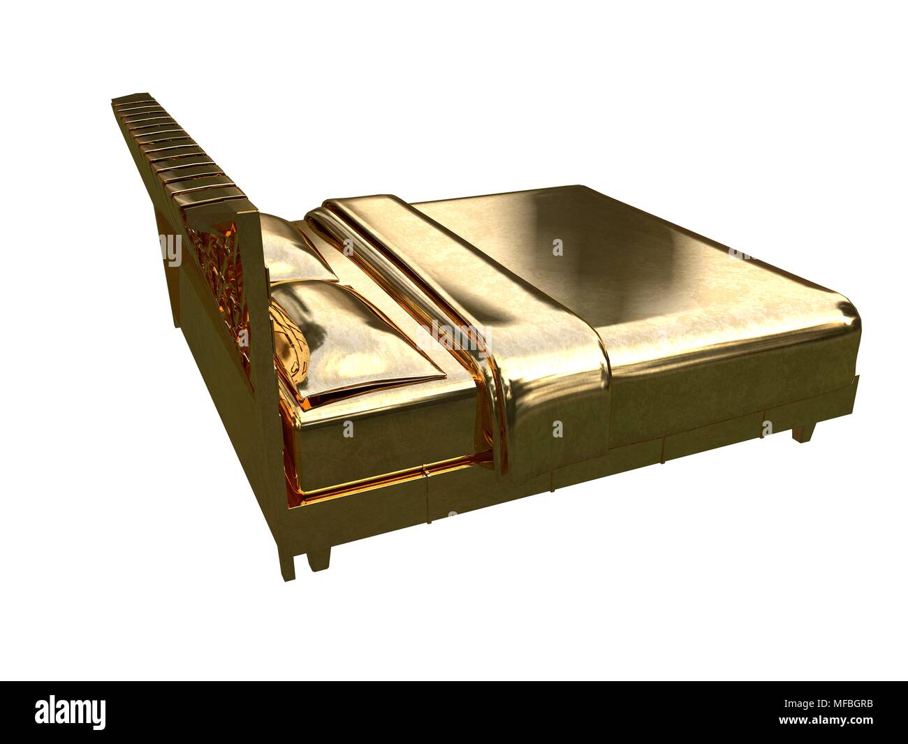 3d rendering of a golden bed isolated on a white background Stock Photo ...