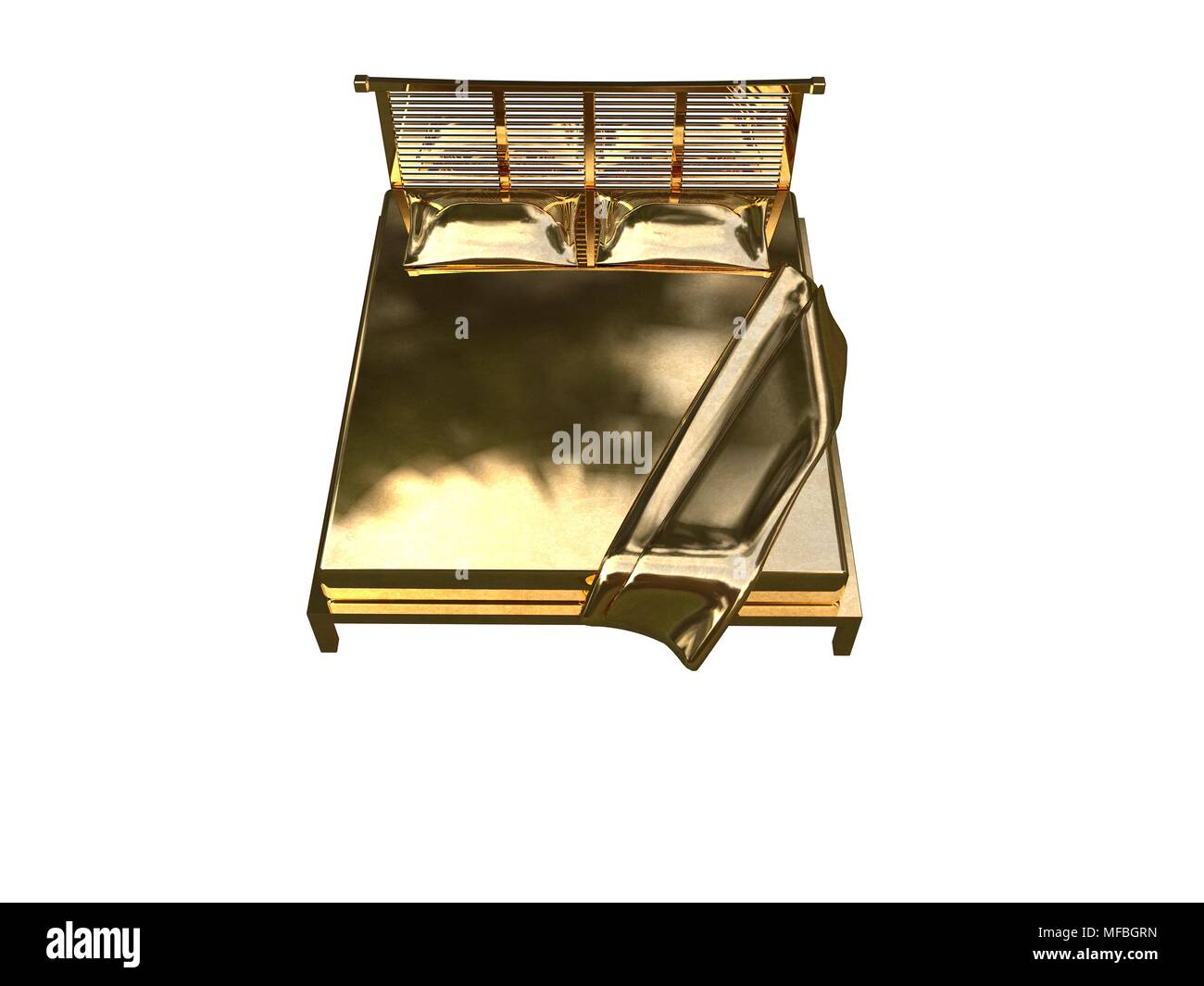 3d rendering of a golden bed isolated on a white background Stock Photo ...
