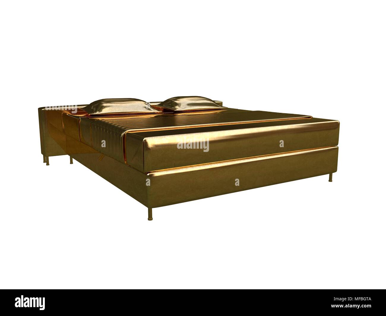 3d rendering of a golden bed isolated on a white background Stock Photo ...