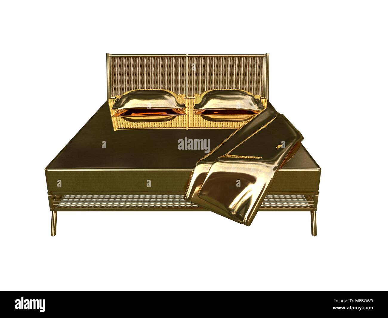 3d rendering of a golden bed isolated on a white background Stock Photo ...