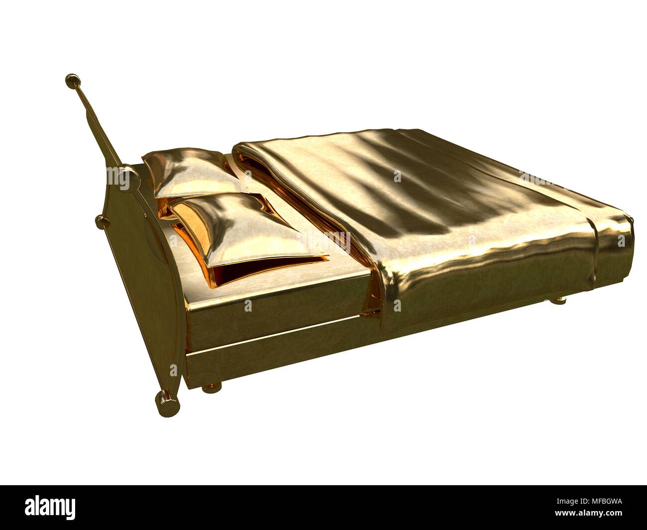 3d rendering of a golden bed isolated on a white background Stock Photo ...