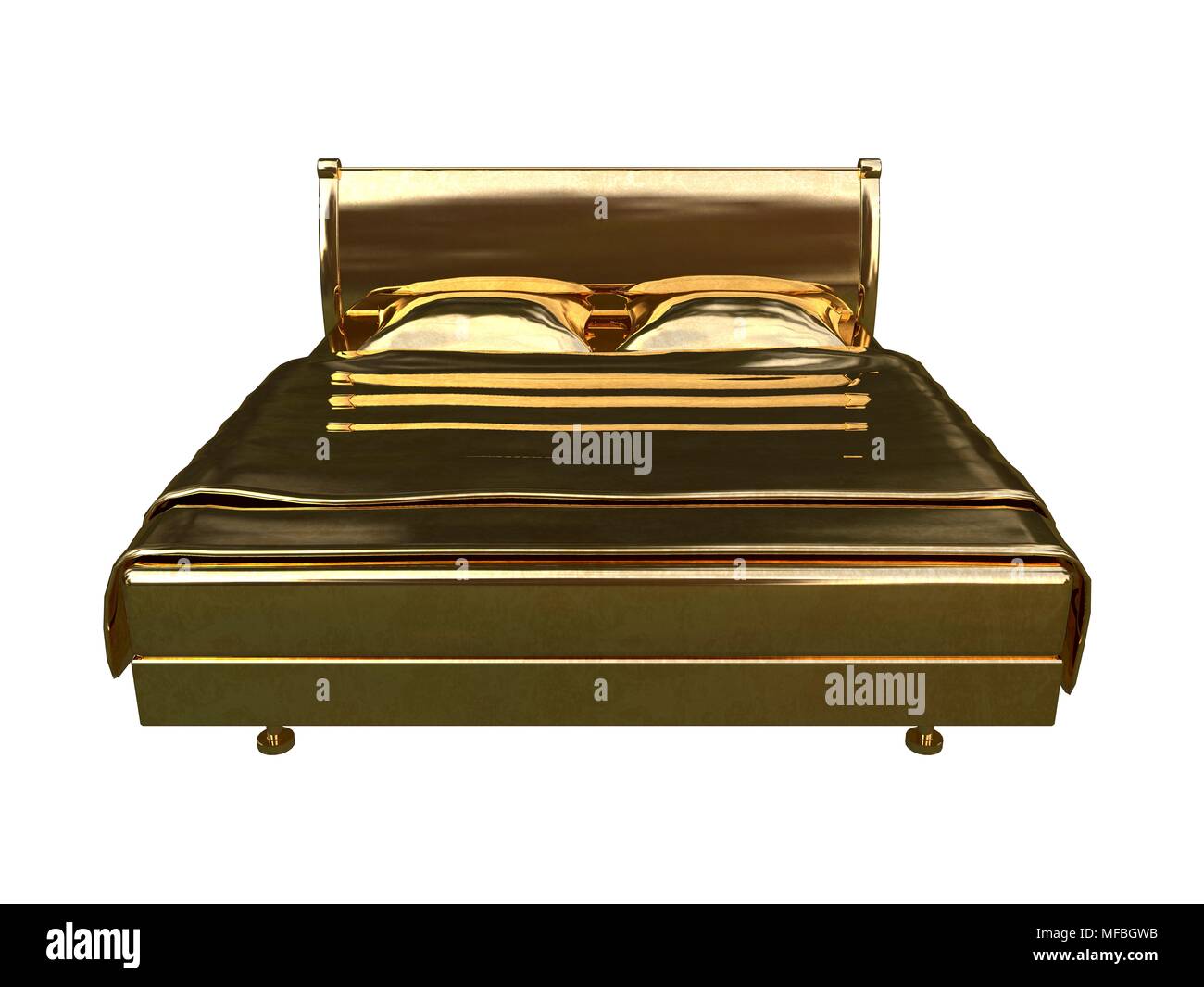 3d rendering of a golden bed isolated on a white background Stock Photo ...